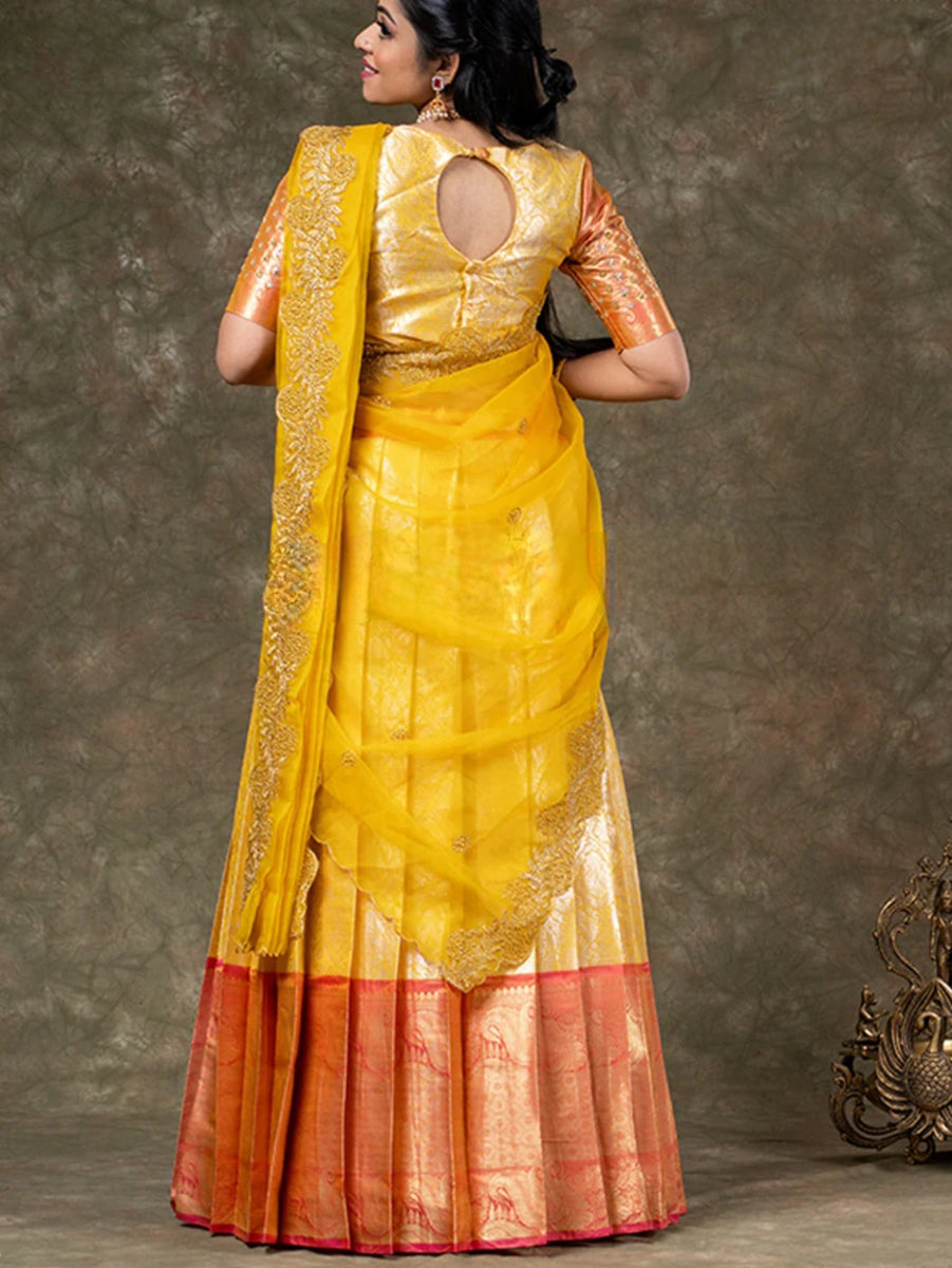 Yellow Paisley Peacock Half Saree – VALAMPURI