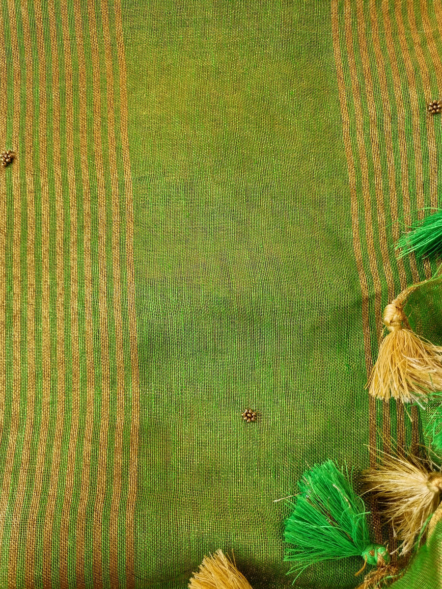 Tissue Linen Saree with Moti Stonework – VALAMPURI