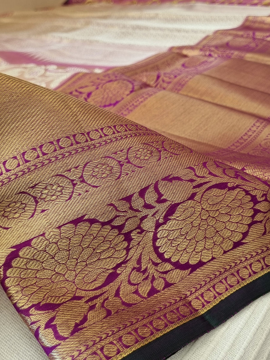 Tissue Kanjivaram Pure Silk Saree with Woven Floral Designs – VALAMPURI