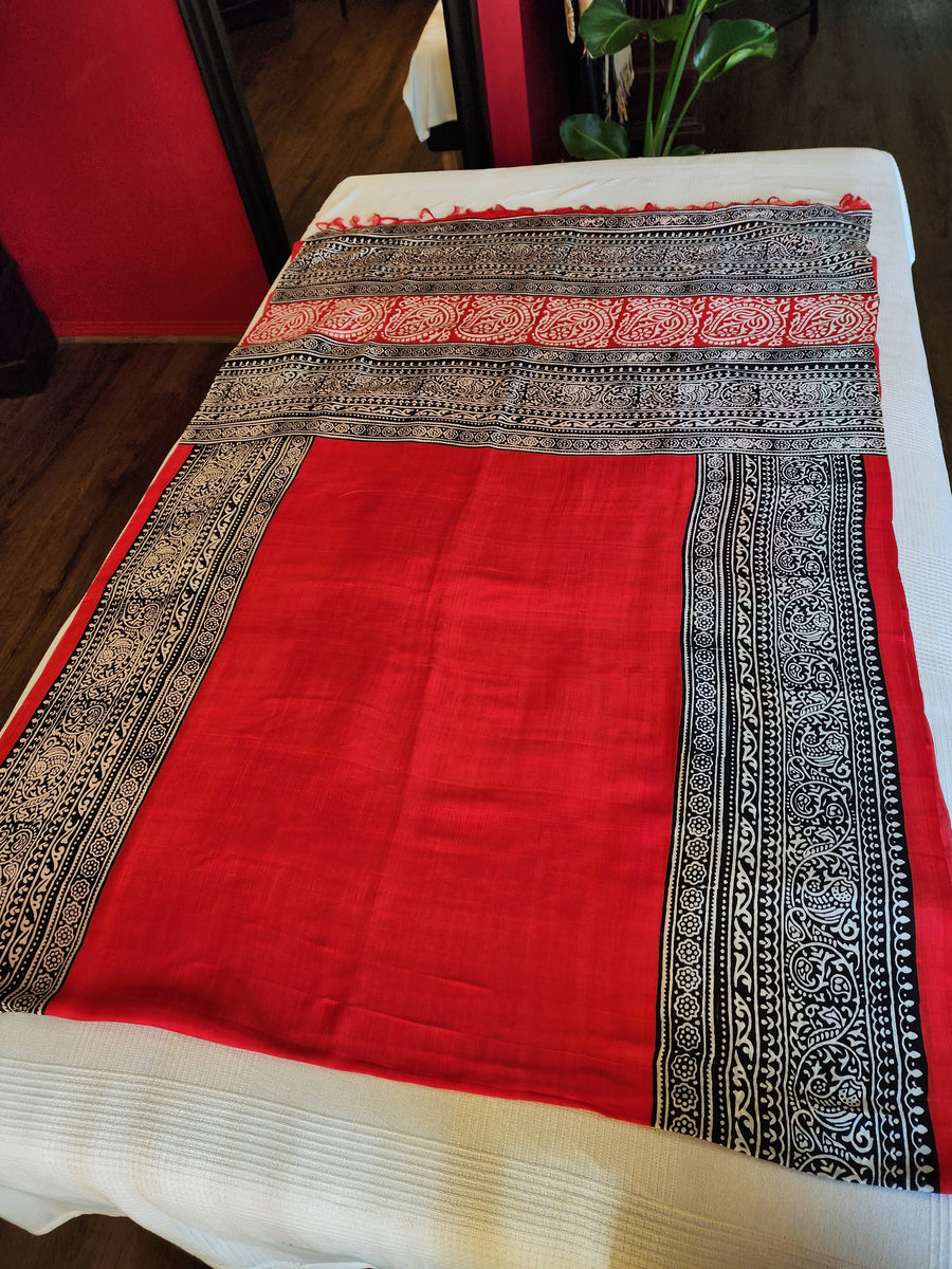 Handloom Murshidabad Pure Silk Saree with Block Prints – VALAMPURI