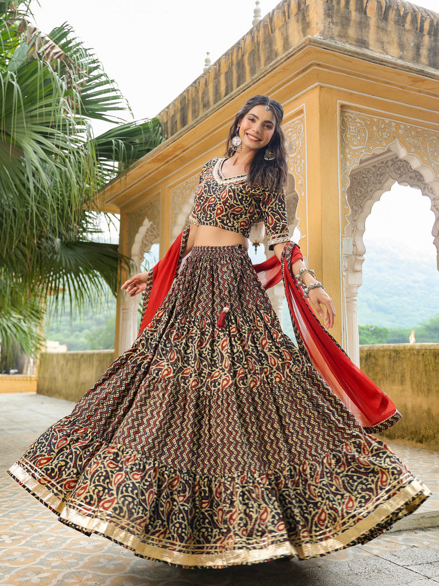 Block Print Lehenga Choli with Dupatta – VALAMPURI