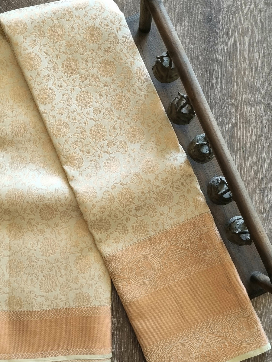 Brocade Kanjivaram Pure Silk Saree with Copper Zari Borders – VALAMPURI
