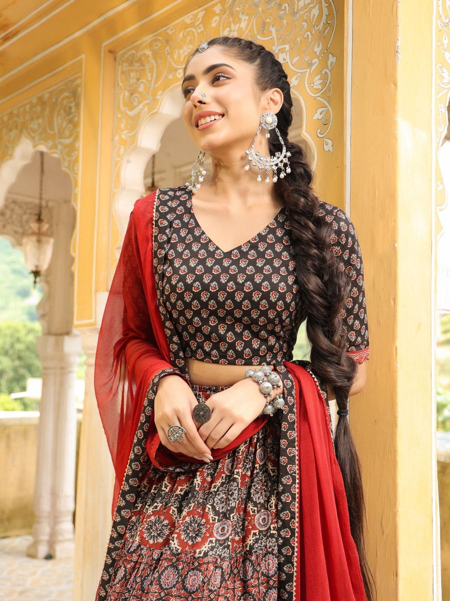 Block Print Lehenga Choli with Dupatta – VALAMPURI