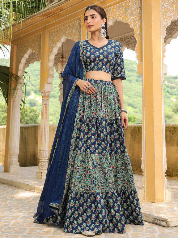 Block Print Lehenga Choli with Dupatta – VALAMPURI
